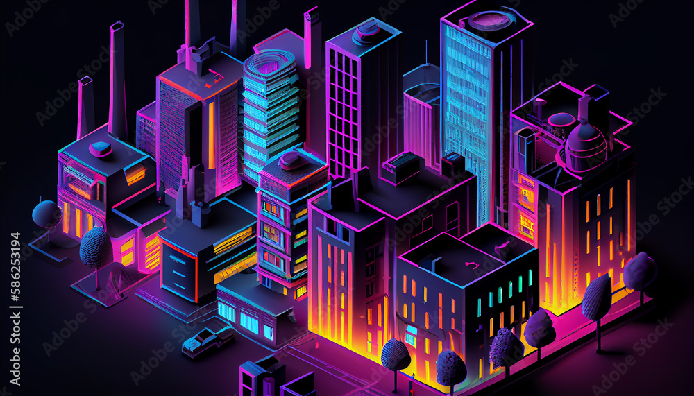 Isometric capital city buildings with neon lighting Ai generated image ...