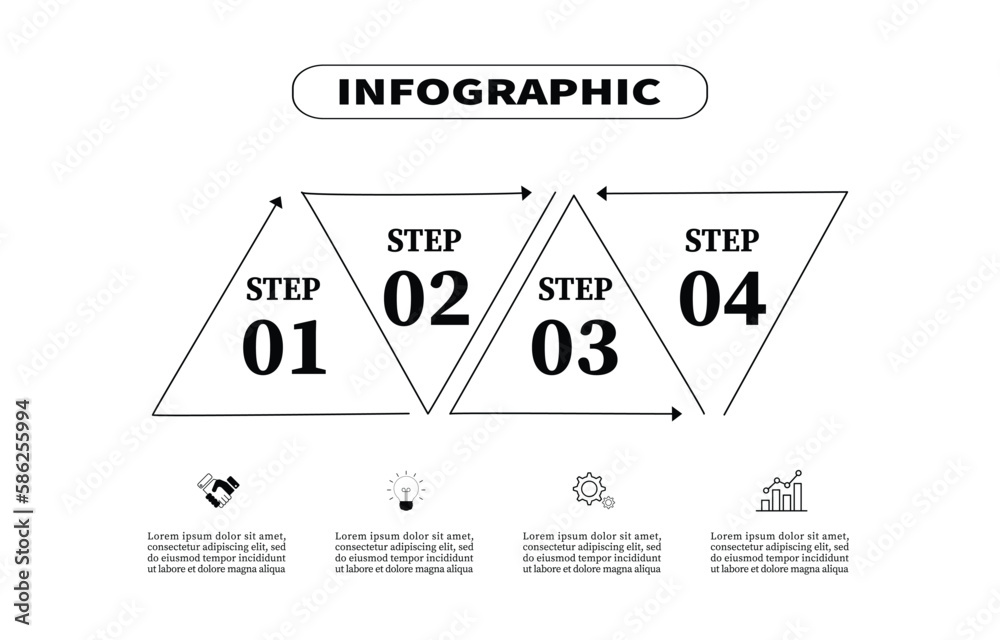 The triangle outlines present an infographic business with 4 steps ...