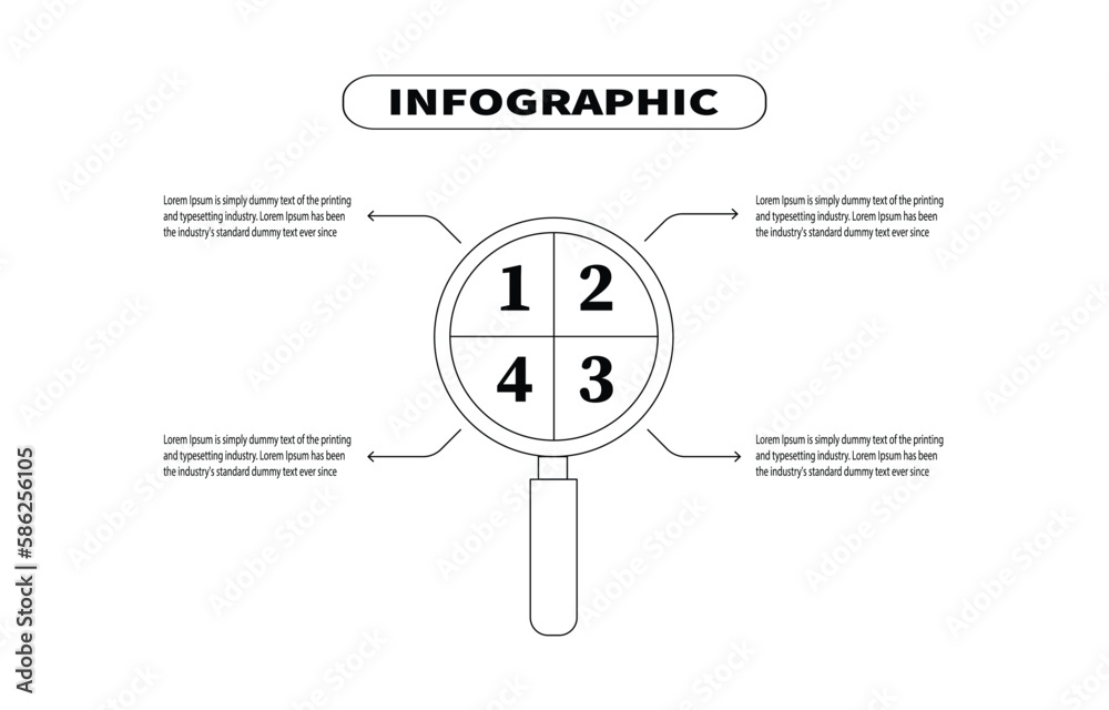 The magnifying glass template vector infographic has four steps. The ...