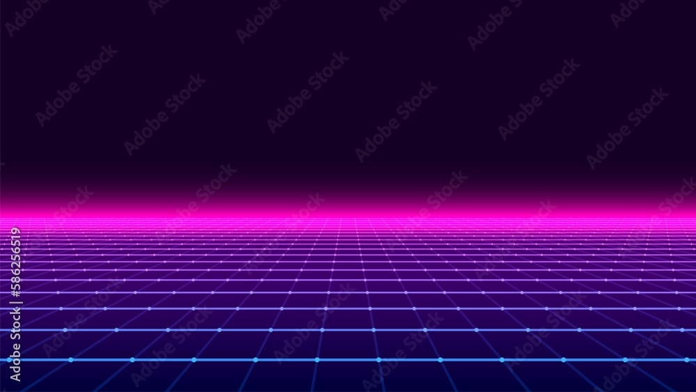 Abstract retro perspective grid. Vector futuristic polygonal background ...