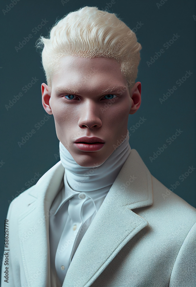 Unique model: portrait of stylish albino man. Beauty shot in trend with ...