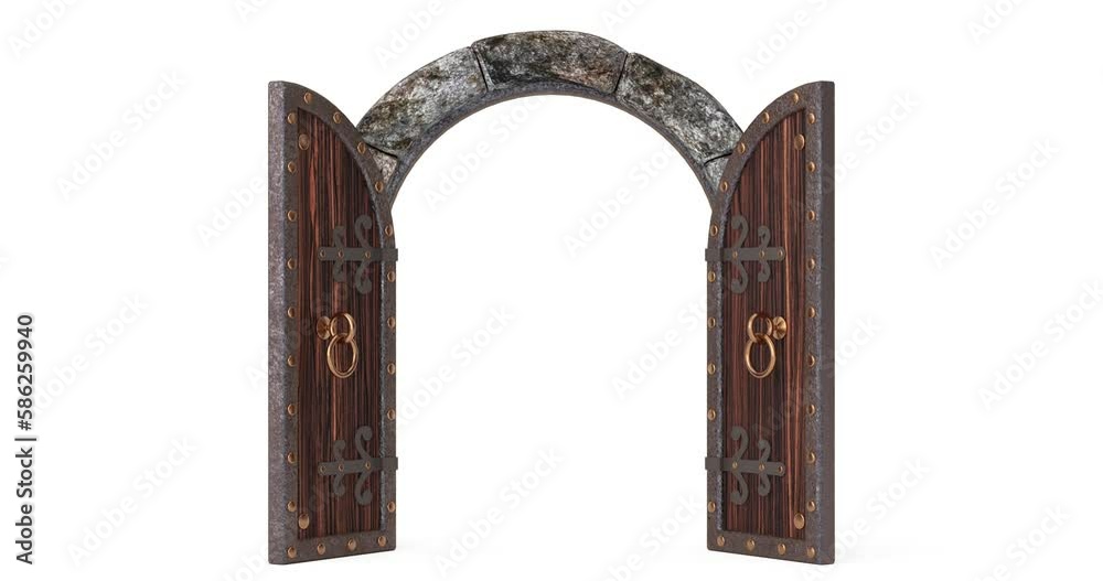 4k Resolution Video: Medieval Arch Wooden Castle Gate with Opening ...