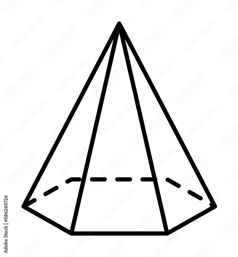 Geometric shapes, hexagonal pyramid icon. Simple line, outline 3d ...