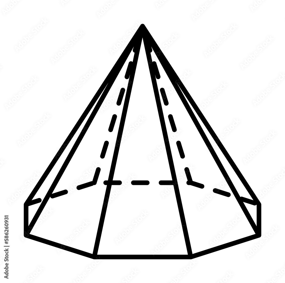 Geometric shapes, octagonal pyramid icon. Simple line, outline 3d ...