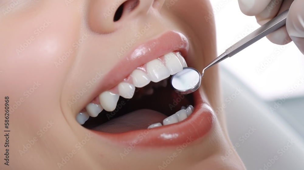 Orthodontic examination of teeth, young woman patient examine teeth ...