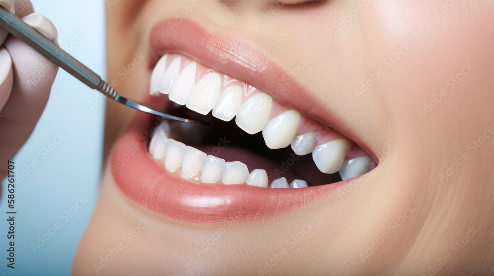 Orthodontic examination of teeth, young woman patient examine teeth ...