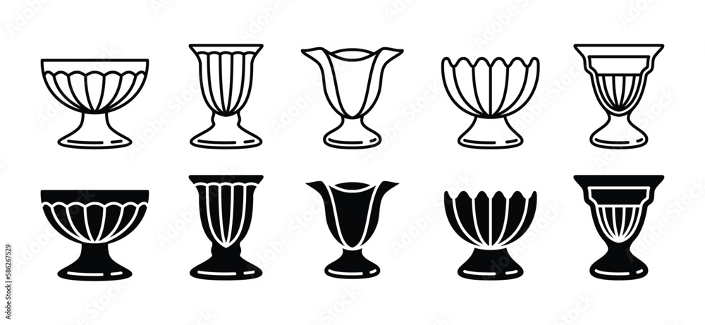 Ice cream glasses icons vector set in line and flat style. Classic and ...