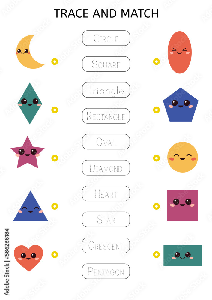 Trace and match words with the correct pictures. Geometric shapes ...