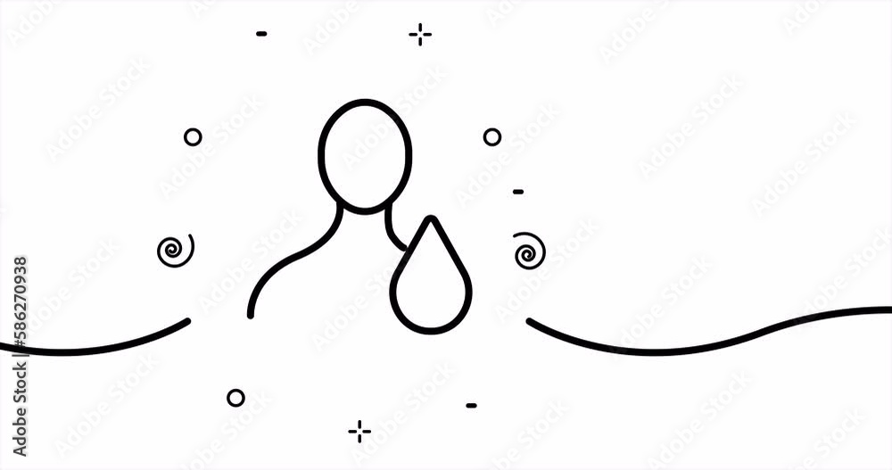 Man with cream drop icon. Cosmetics concept. One line drawing animation ...