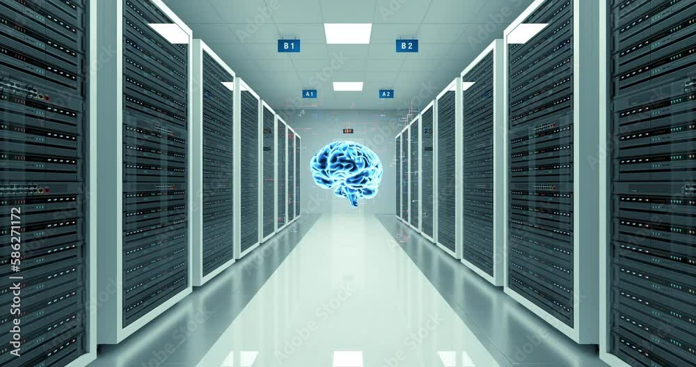 Modern AI Server Room Environment. Computer Racks All Around ...