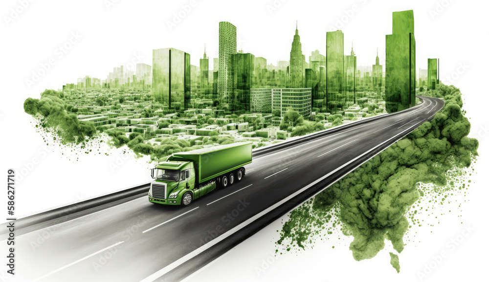 Modern green sustainable highway with truck. Generative AI Stock ...