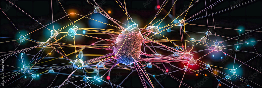 Neuronal network banner, brain cells and neurons connections ...