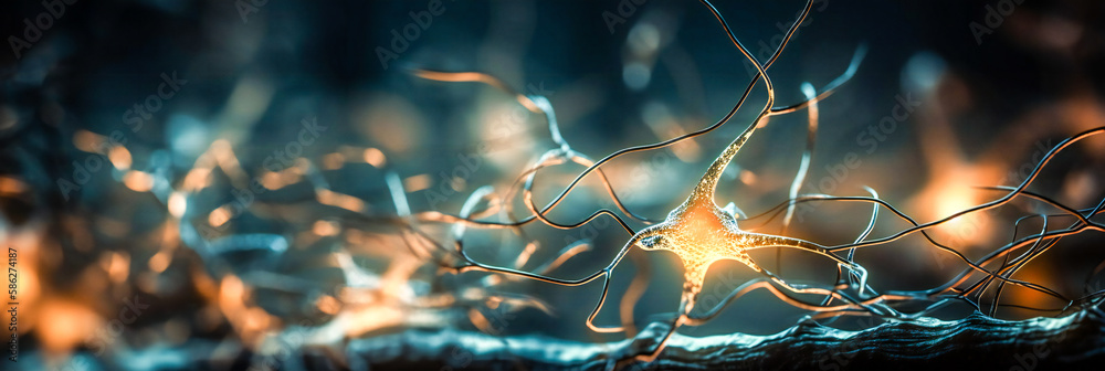 Neuronal network banner, brain cells and neurons connections ...