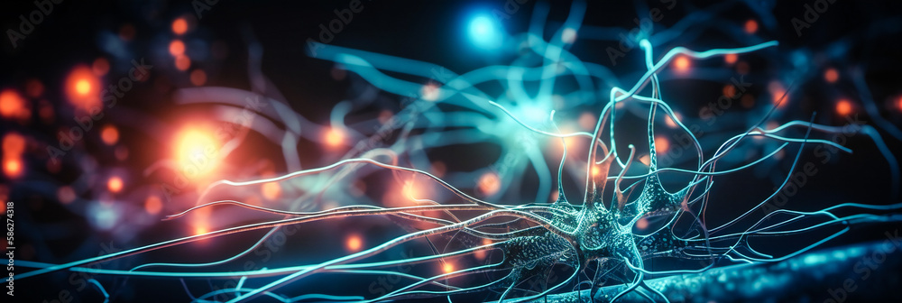 Neuronal network banner, brain cells and neurons connections ...