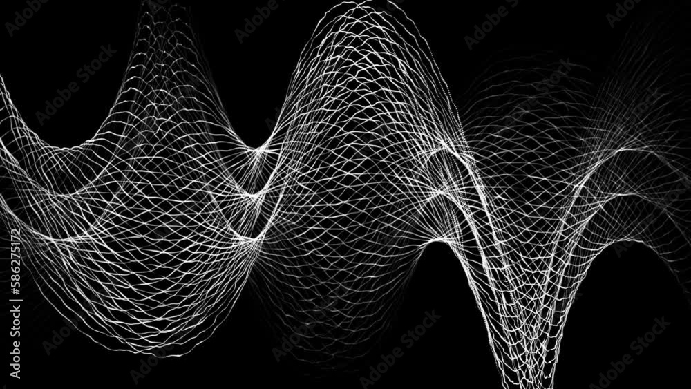 A stream of wavy intersecting lines on a black background. Lines and ...