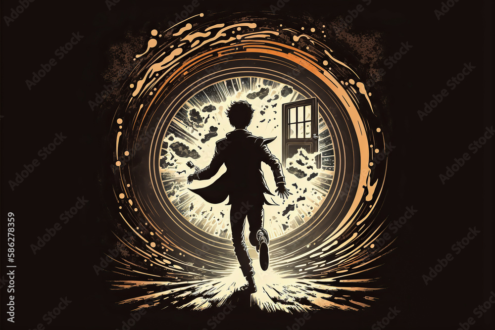 Time traveling person with travel machine in the background. Realistic ...