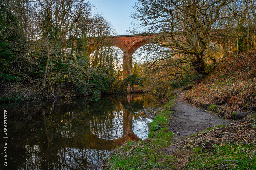 Derwent Walk Viaduct above River Derwent, formed by the meeting of two ...