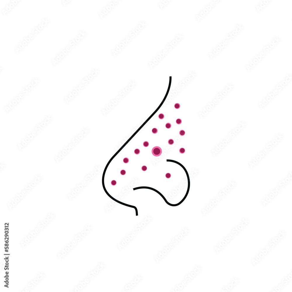 acne or pimple nose icon, inflammation skin, block pores, thin line ...