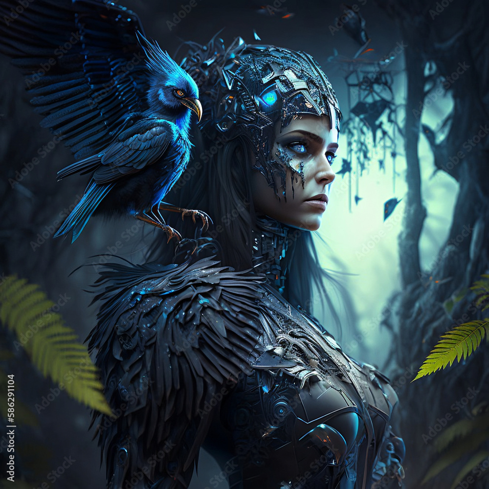 Ilustrace „Beautiful fantastic cyberpunk elf girl in fashion clothes on ...