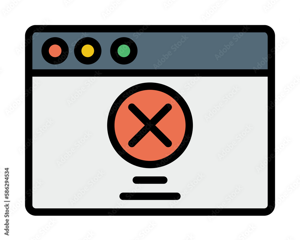 Browser, web site, check mark, prohibit icon. Simple color with outline elements of internet ...