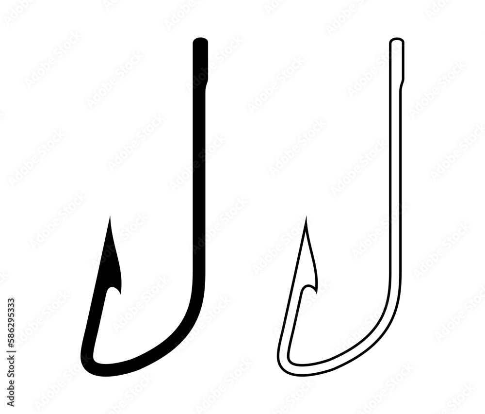 Fishing Hook Vector Illustration Black Silhouette and Outline Stock ...