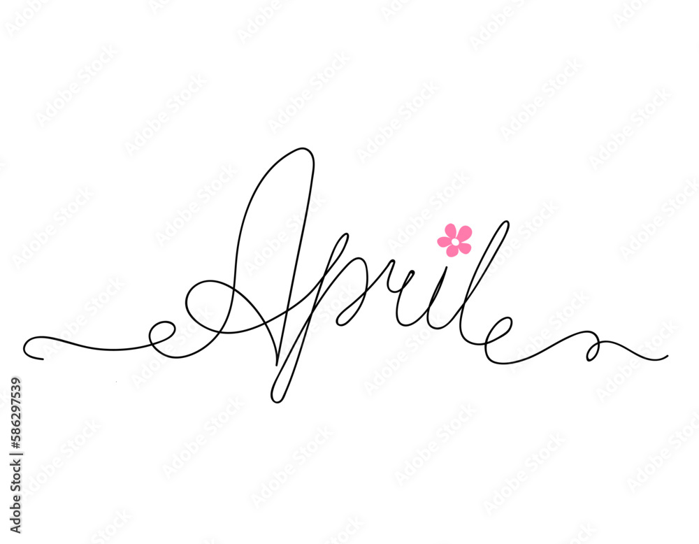 April. Vintage vector calligraphy text. One line drawn. Hand drawn word ...