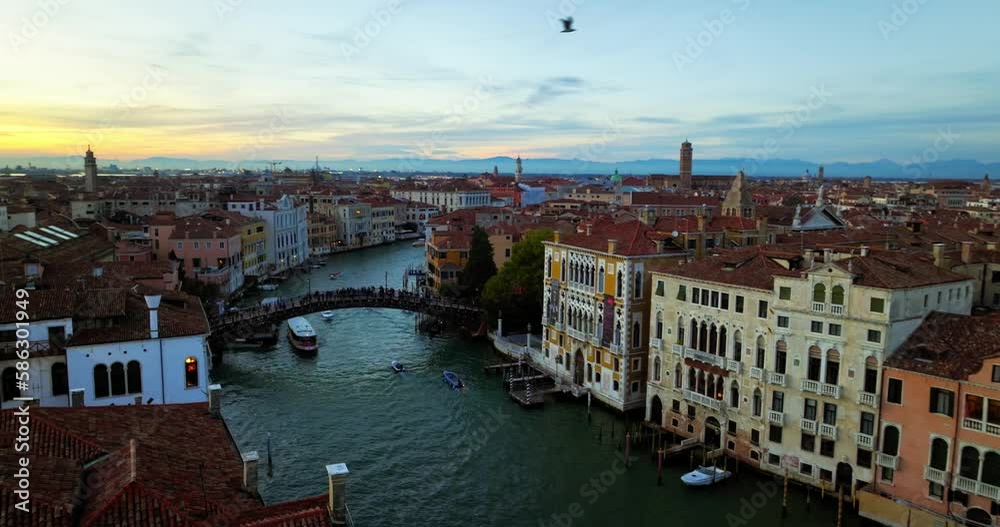 Aerial view of Venice, Italy. Canals and gondolas on lagoon. Panorama ...