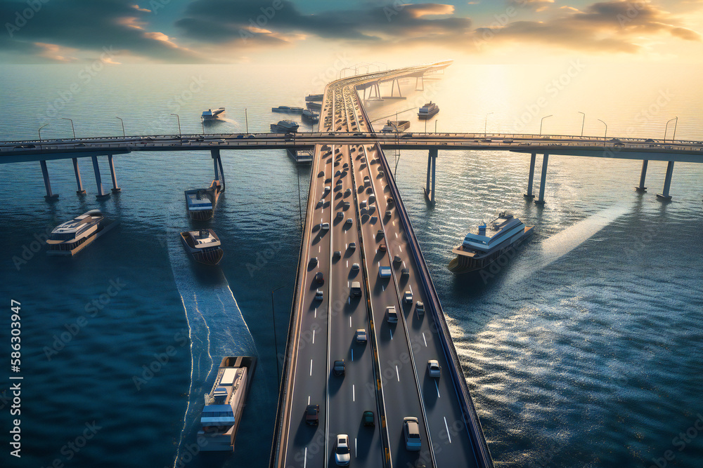 Floating highways allow for seamless vehicle transit across oceans ...