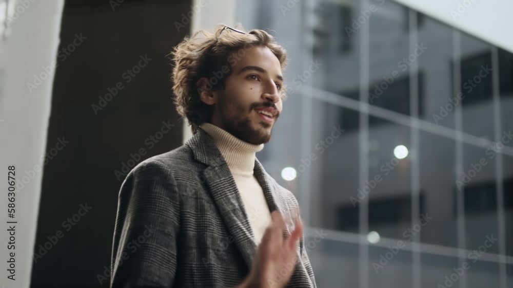 Positive friendly young muslim arabian businessman hurry to work in the ...