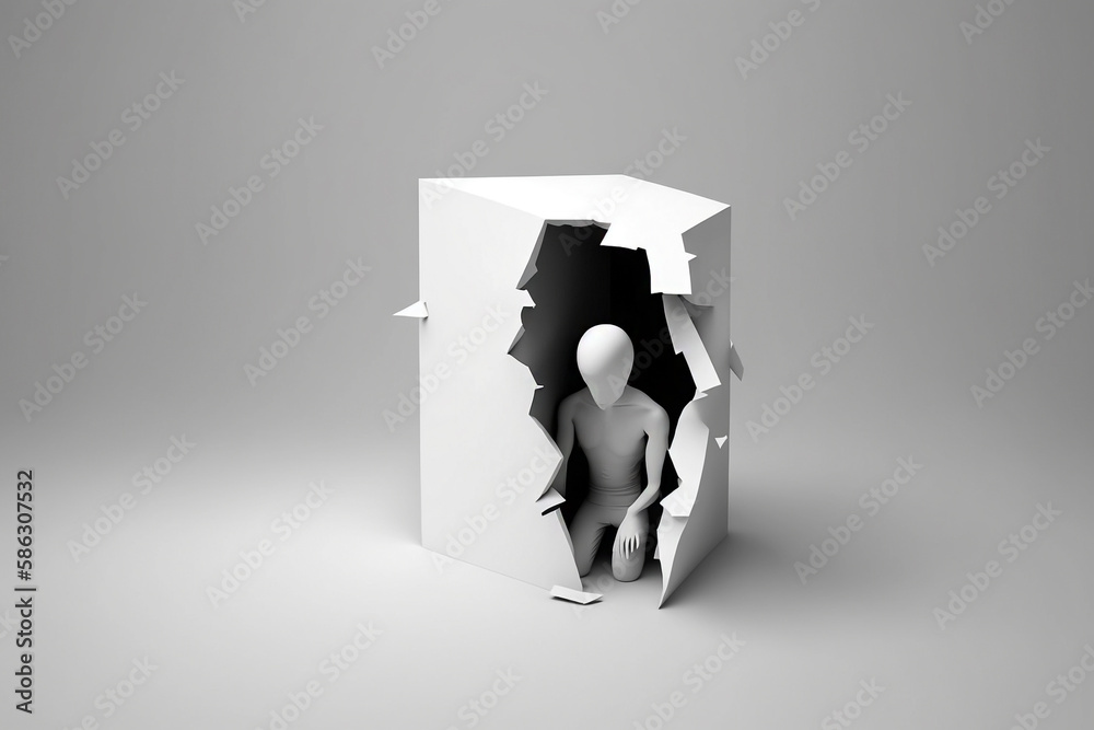 sad man black and white abstract art illustration Generative AI Stock ...