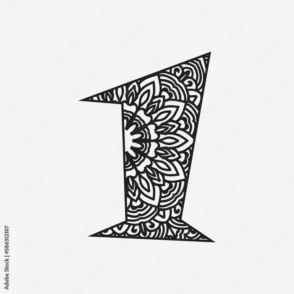Vetor de Zentangle stylized alphabet.Number 1 in doodle style. Hand ...