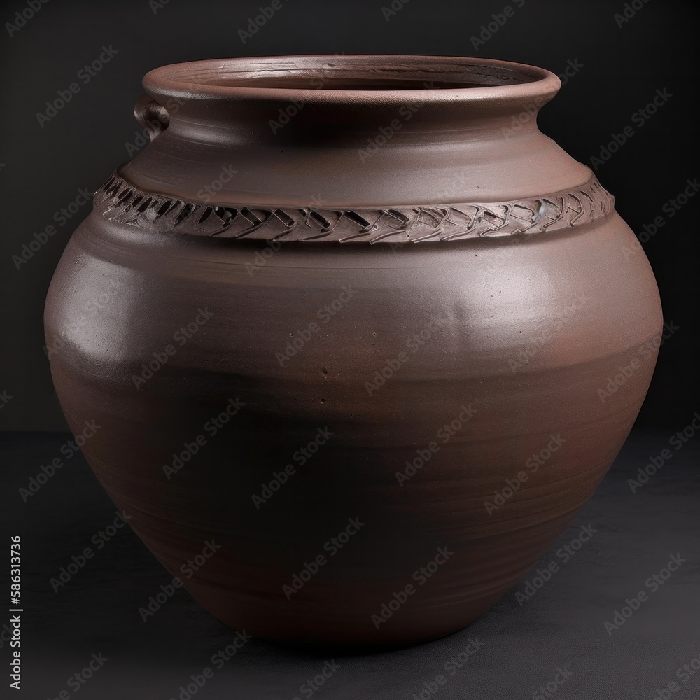 Generative AI image of handmade terracotta clay round pot with ...