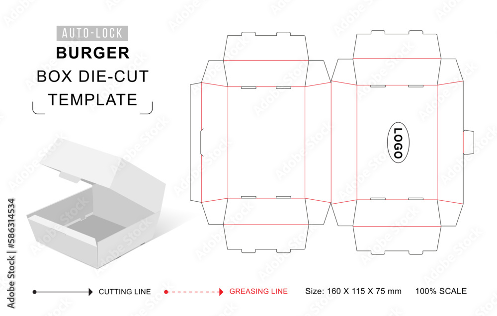 Fast food burger box die cut template Stock Vector | Adobe Stock