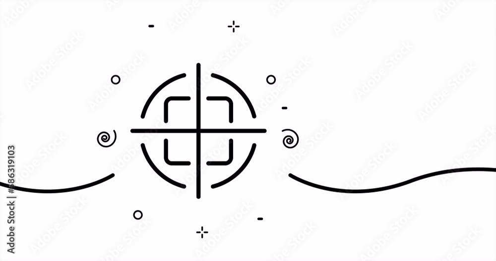 Sniper scope with a square inside. Accuracy concept. One line drawing ...