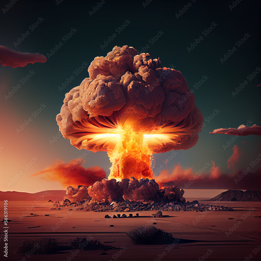 Nuclear atomic bomb explosion, radioactive war weapon, contamination ...