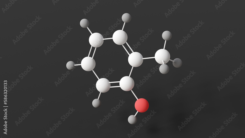 o-cresol molecule, molecular structure, derivative phenol, ball and ...