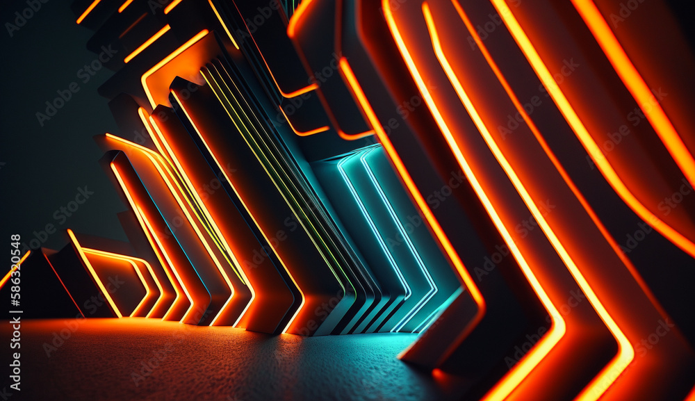 abstract futuristic neon background with glowing ascending lines ...