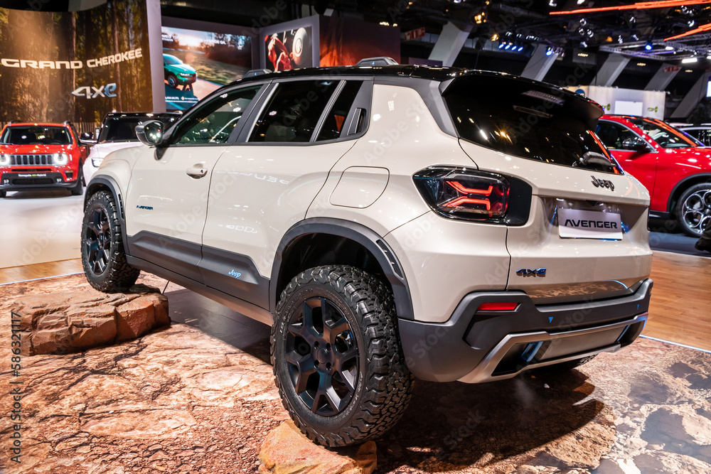 Jeep Avenger 4x4 full-electric SUV car at the Brussels Autosalon ...