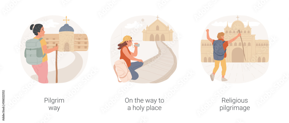 Poster Christian pilgrimage isolated cartoon vector illustration set ...