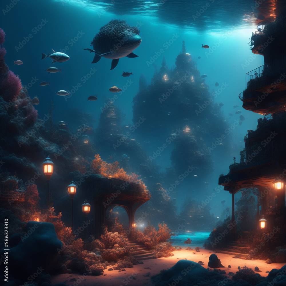 ภาพประกอบสต็อก Explore the mysterious deep sea with surreal images of ...