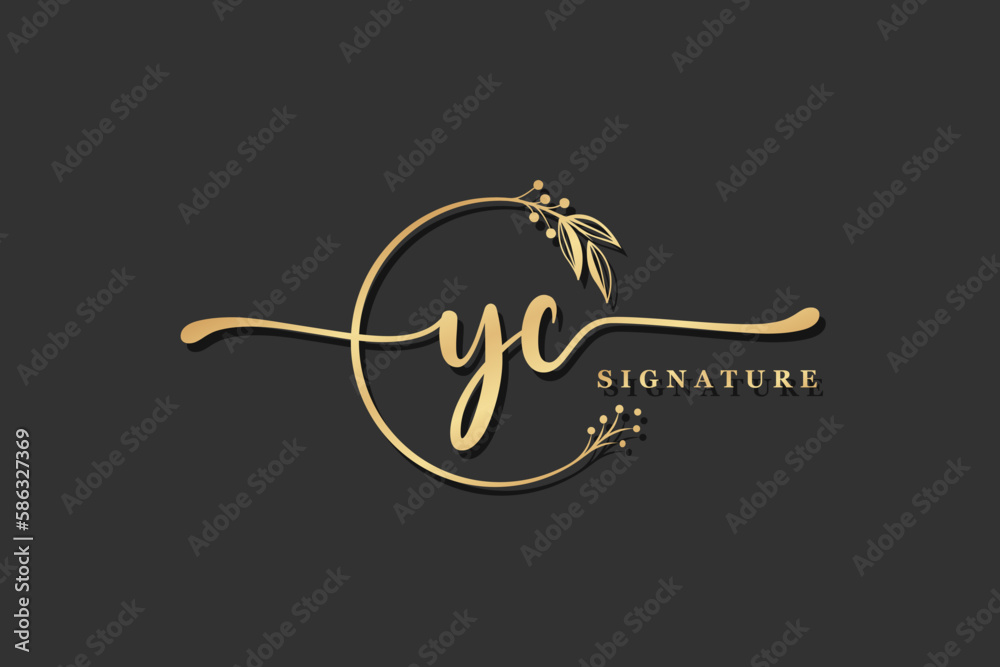 luxury gold signature initial yc logo design isolated leaf and flower ...