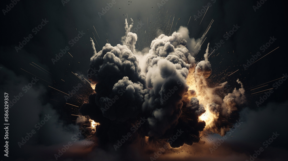 Big explosion with smoke and fire on black background ai generated ...
