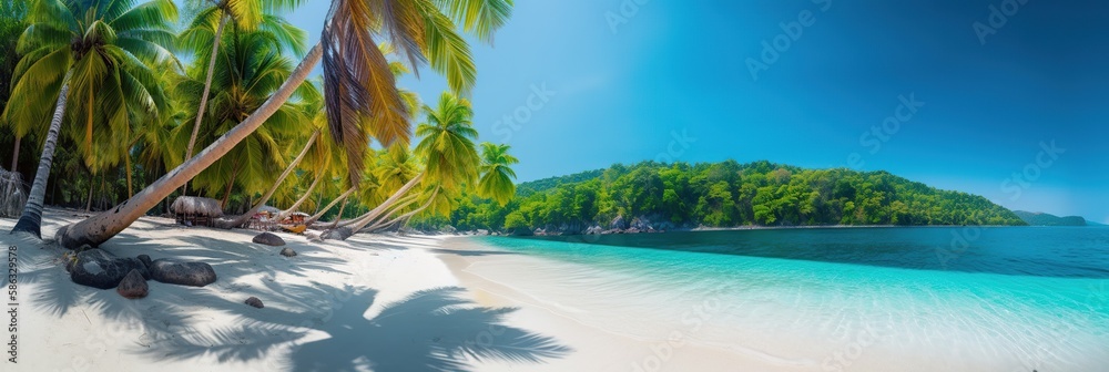 Panoramic banner for web traveling site with beautiful tropical beach ...