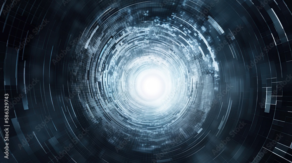 Digital cyberspace tunnel abstract background with copy space. Blue ...
