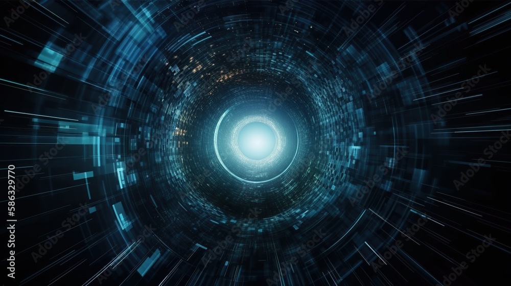 Digital cyberspace tunnel abstract background with copy space. Blue ...