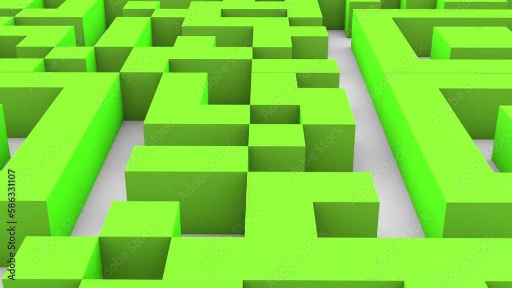 Neon futuristic maze. Path in a puzzle with an exit. Solving a complex ...