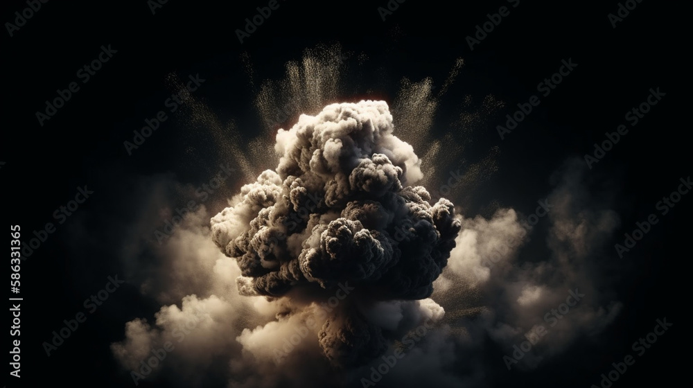 Big explosion with smoke and fire on black background ai generated ...