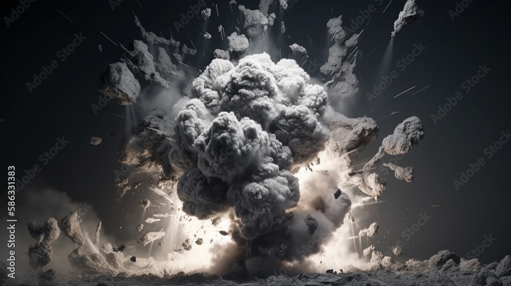 Big explosion with smoke and fire on black background ai generated ...