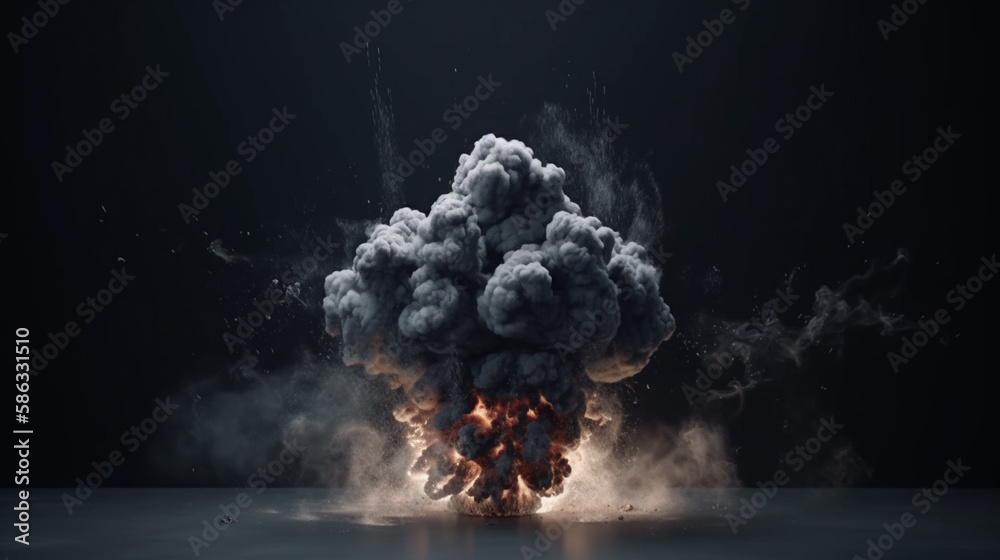Big explosion with smoke and fire on black background ai generated ...