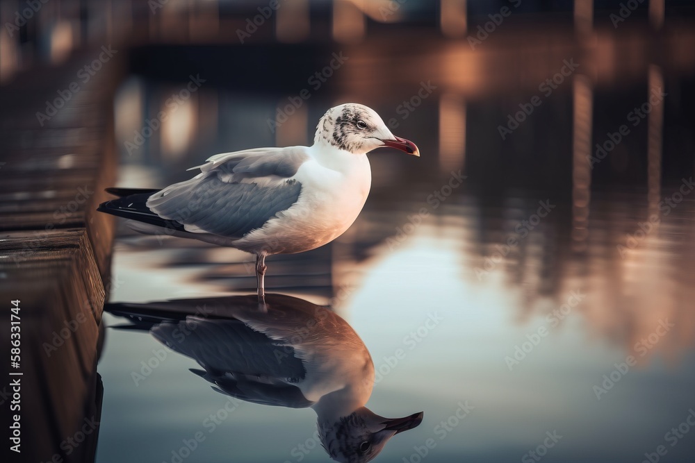 a seagull is standing on the edge of a dock looking at the water and ...